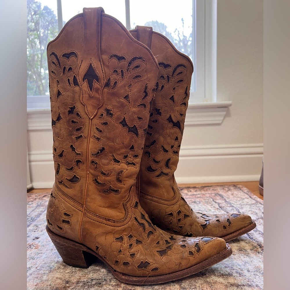 Corral Laser Cut Floral Western Boots - Gem